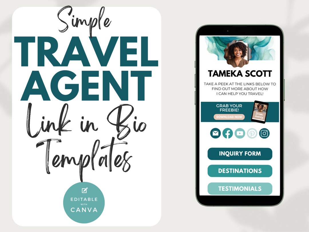 Link in Bio Canva Template for Travel Agents, Editable Canva Bio Link ...