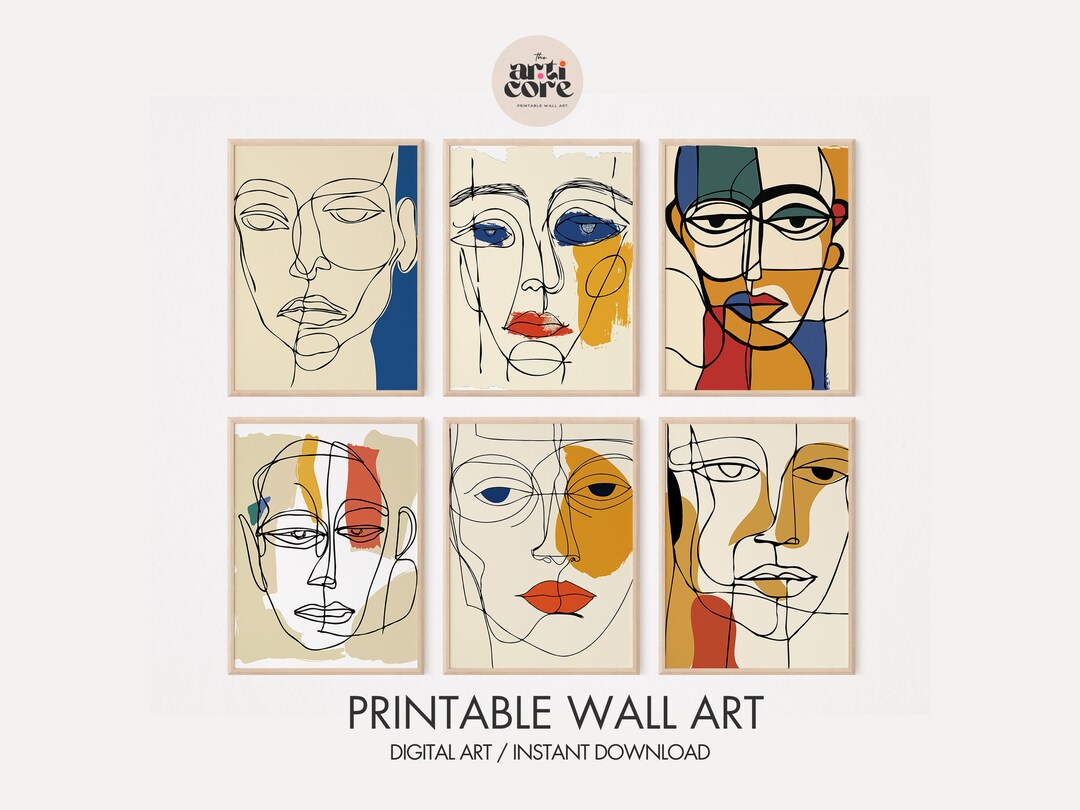 One Line Faces Instant Digital Download, Modern Home Decor, DIY ...