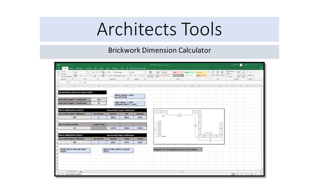 Template Excel Brickwork Dimensions Brick Dims Calculator for Architects. - Etsy