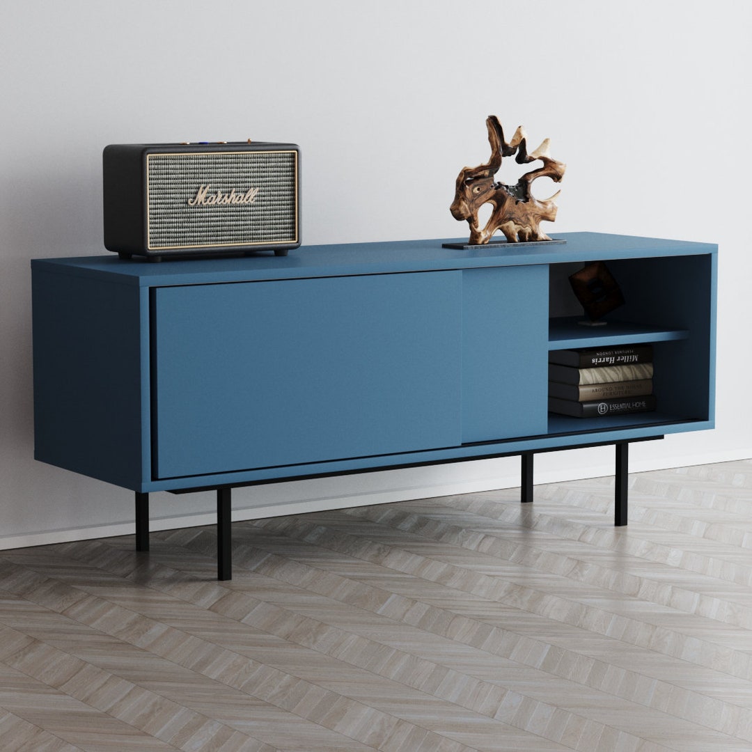 Gia TV Cabinet With Sliding Front in Blue, TV Cabinet, Document Cabinet ...