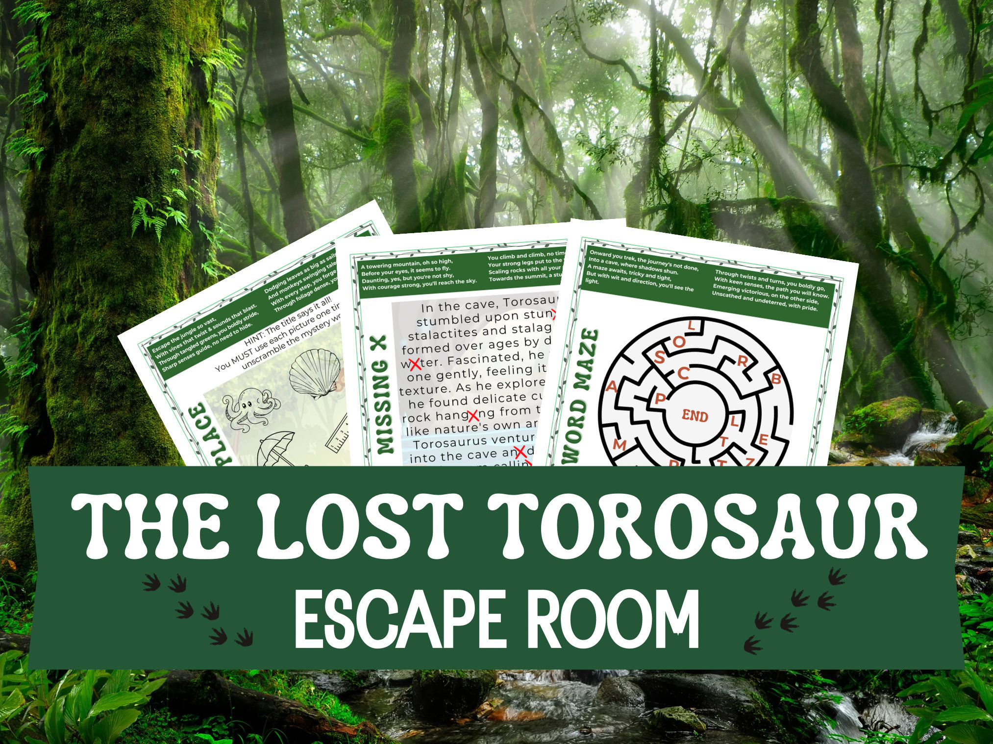 Escape Room for Kids Printable Kit Lost Torosaur Kids Puzzle Family ...