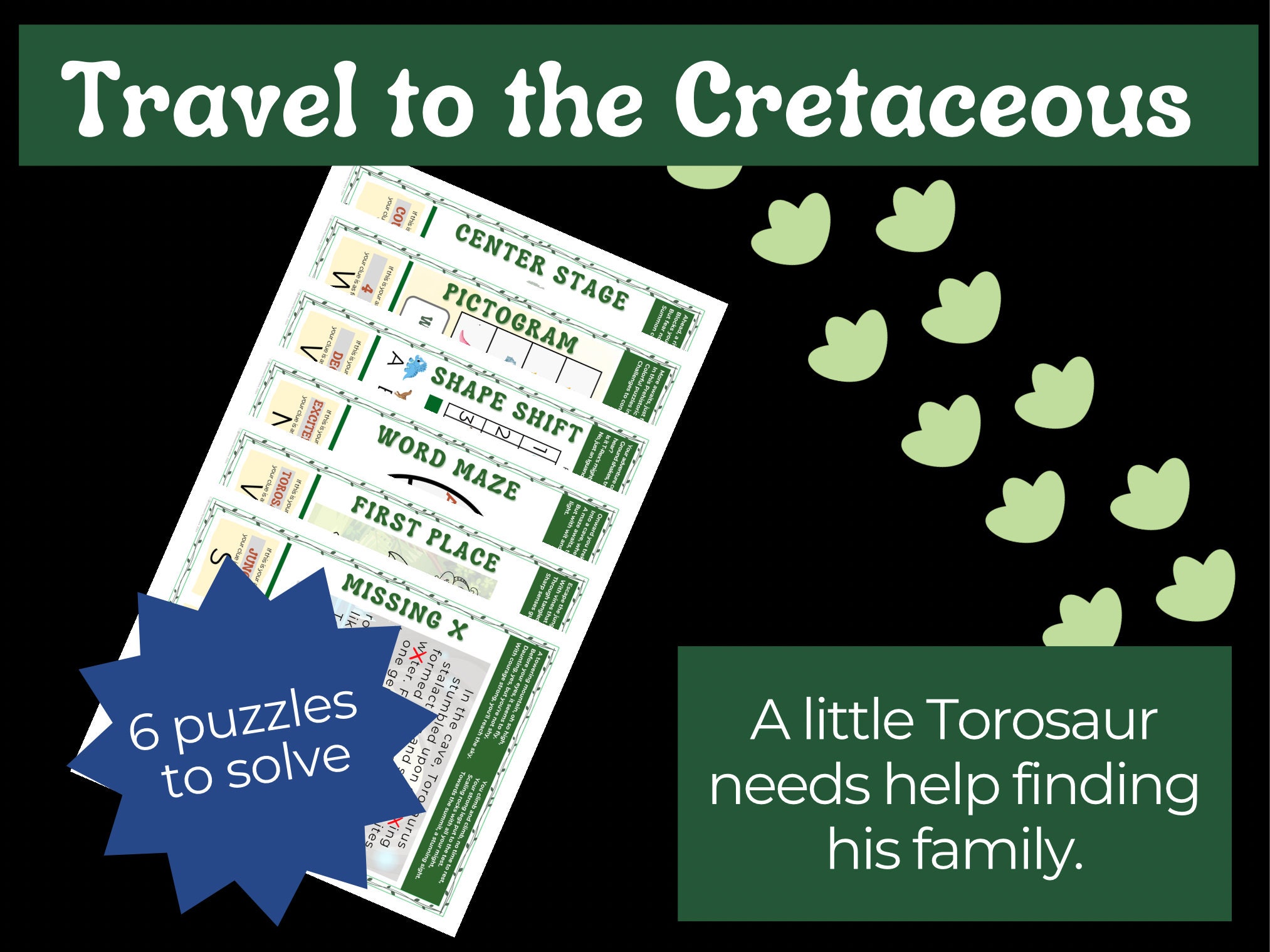 Escape Room for Kids Printable Kit Lost Torosaur Kids Puzzle Family ...