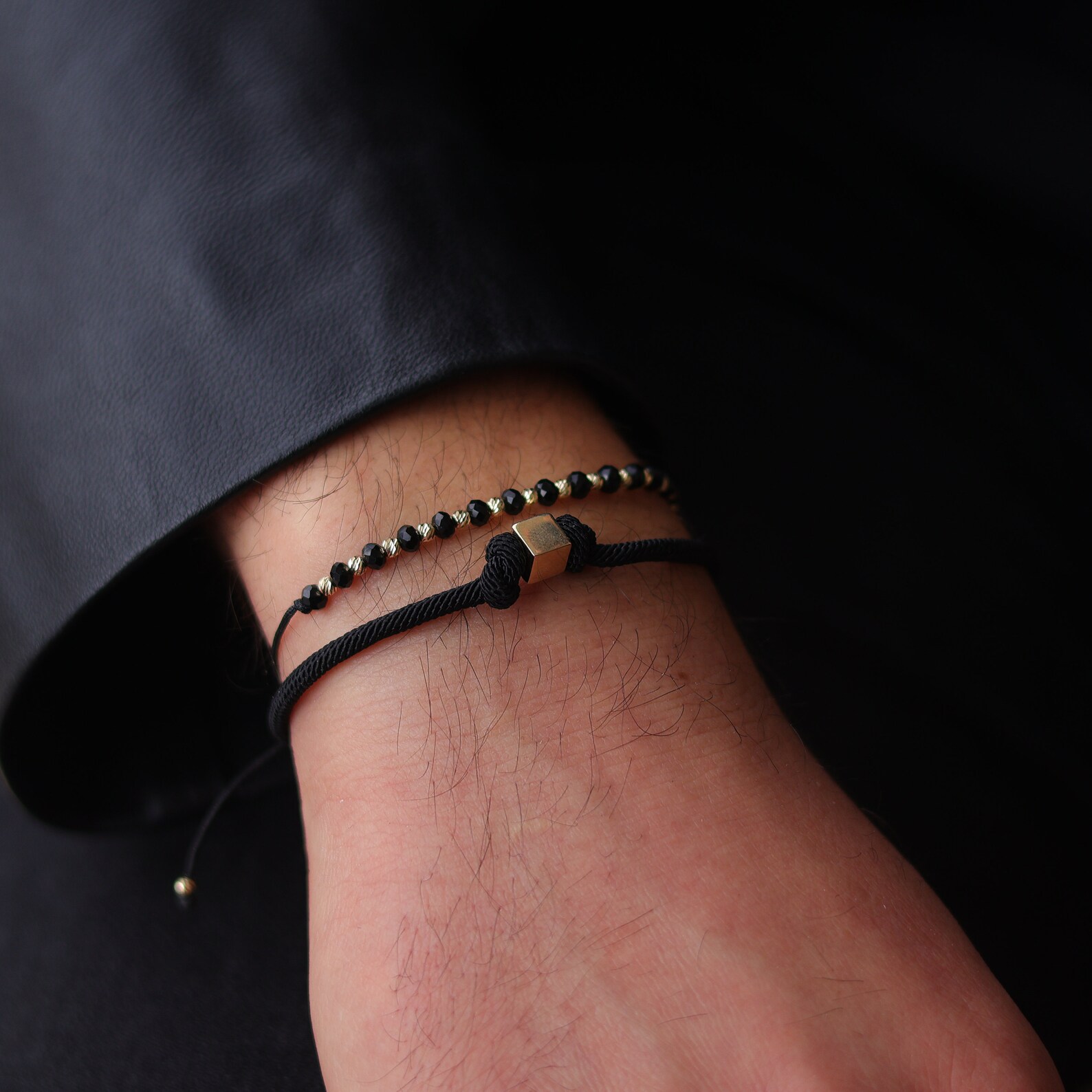 Personalized Gold Cube Initial Bracelet for Men , 14k Solid Gold Custom ...