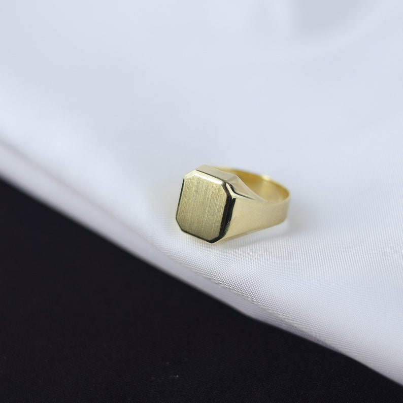 Personalized Gold Signet Ring for Men , 14k Solid Gold Rectangle Engravable Stamp Monogram Ring ...