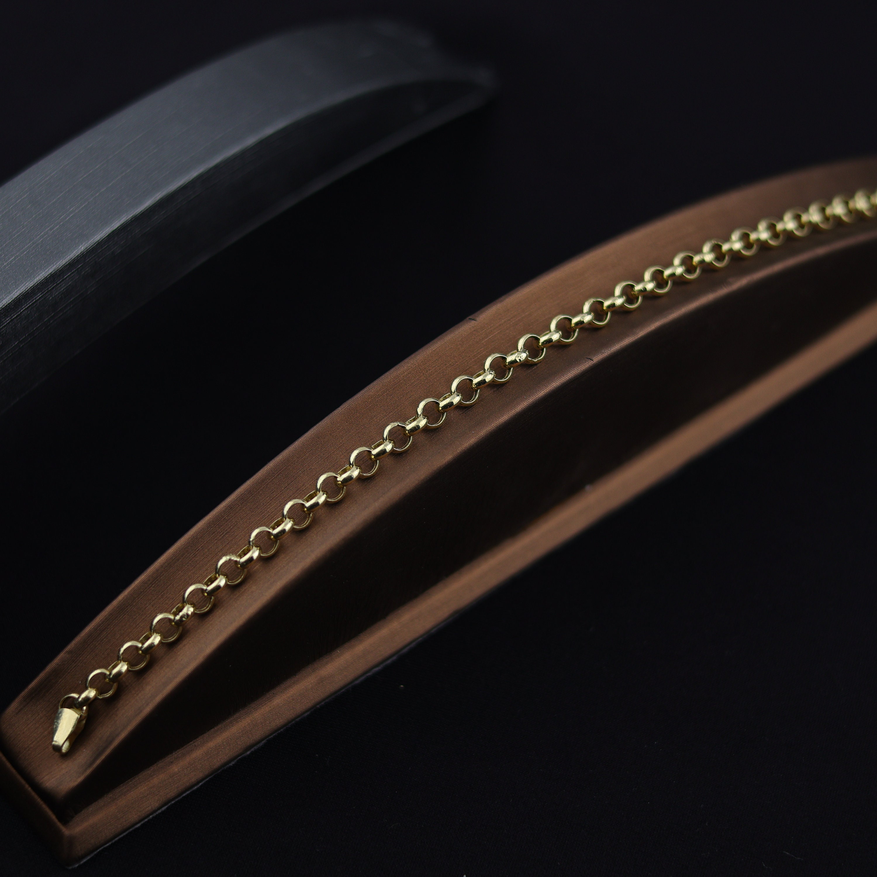 Thick or Thin Rolo Chain Bracelet , Trendy 14k Solid Gold Heavy Rolo ...