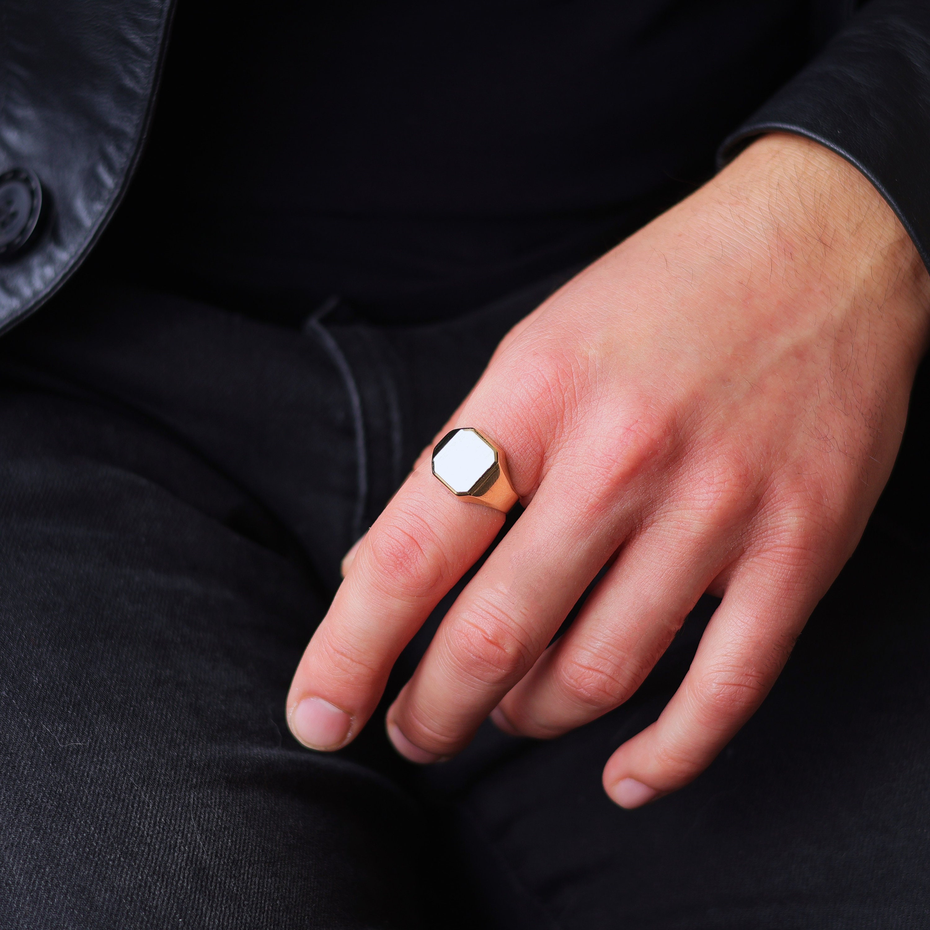 Personalized Gold Signet Ring for Men , 14k Solid Gold Rectangle ...