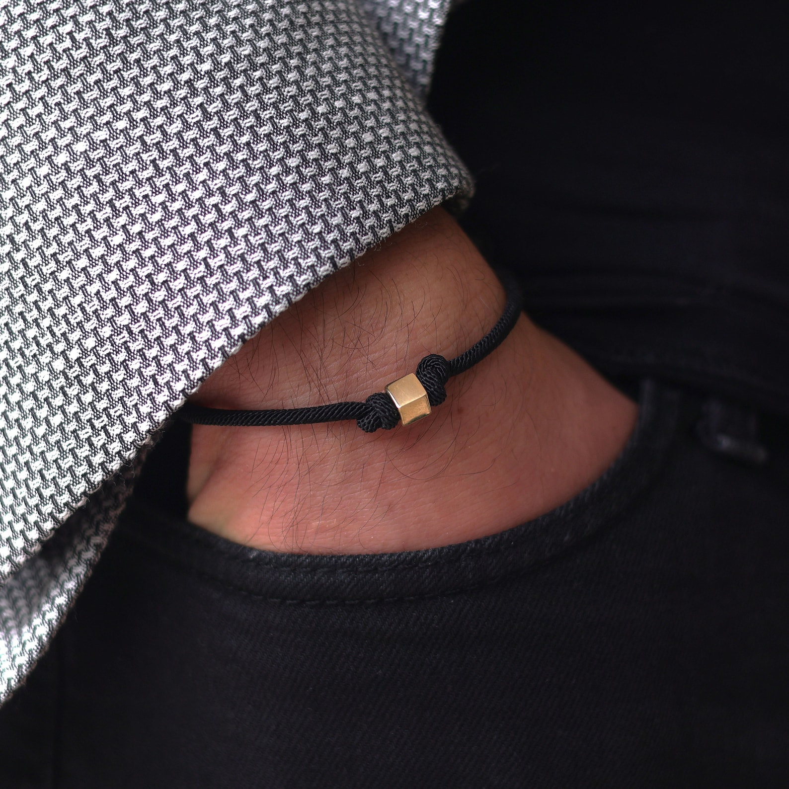 Personalized Gold Cube Initial Bracelet for Men , 14k Solid Gold Custom ...