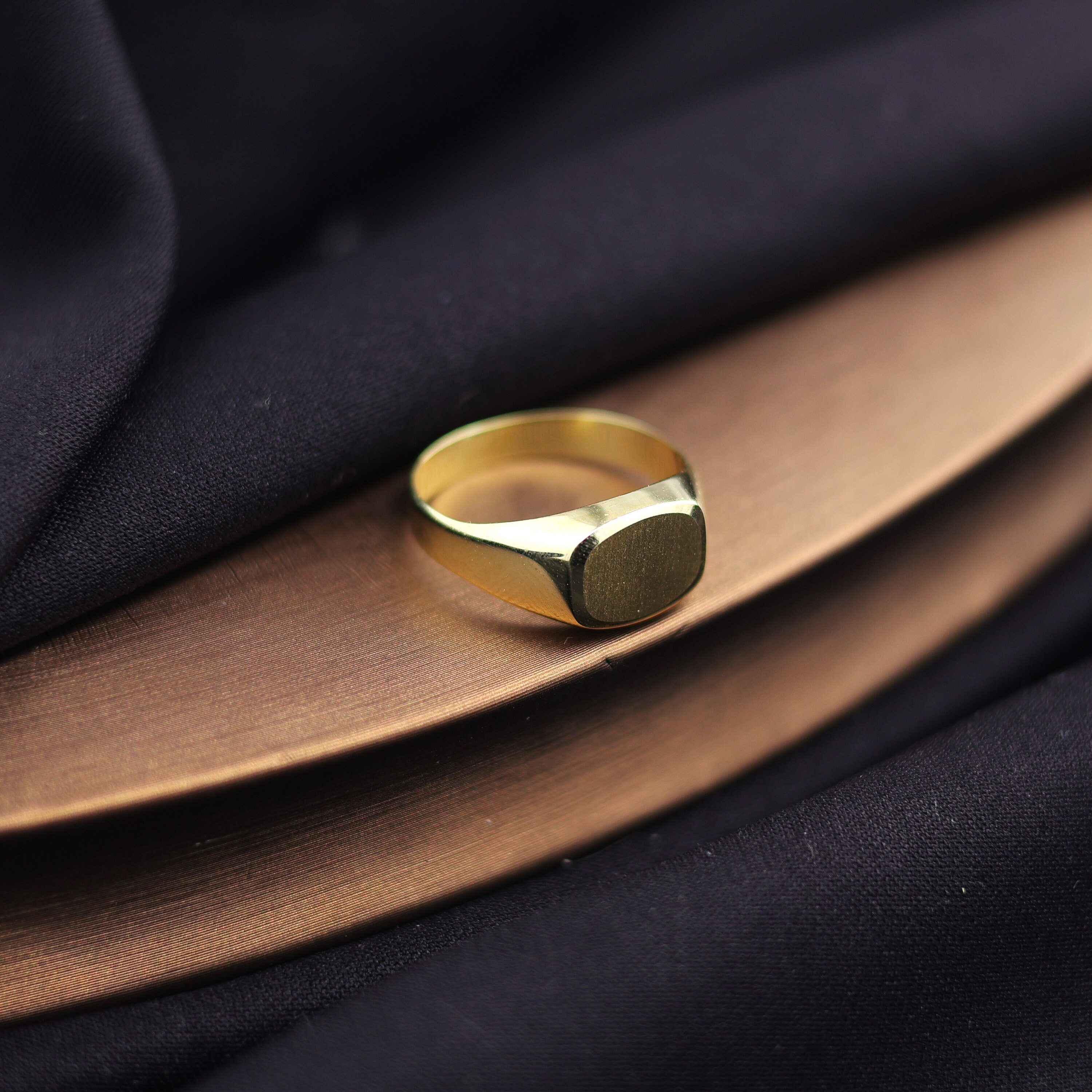 Engravable Pinky Gold Ring for Mens , Shiny 14k Solid Gold Custom ...