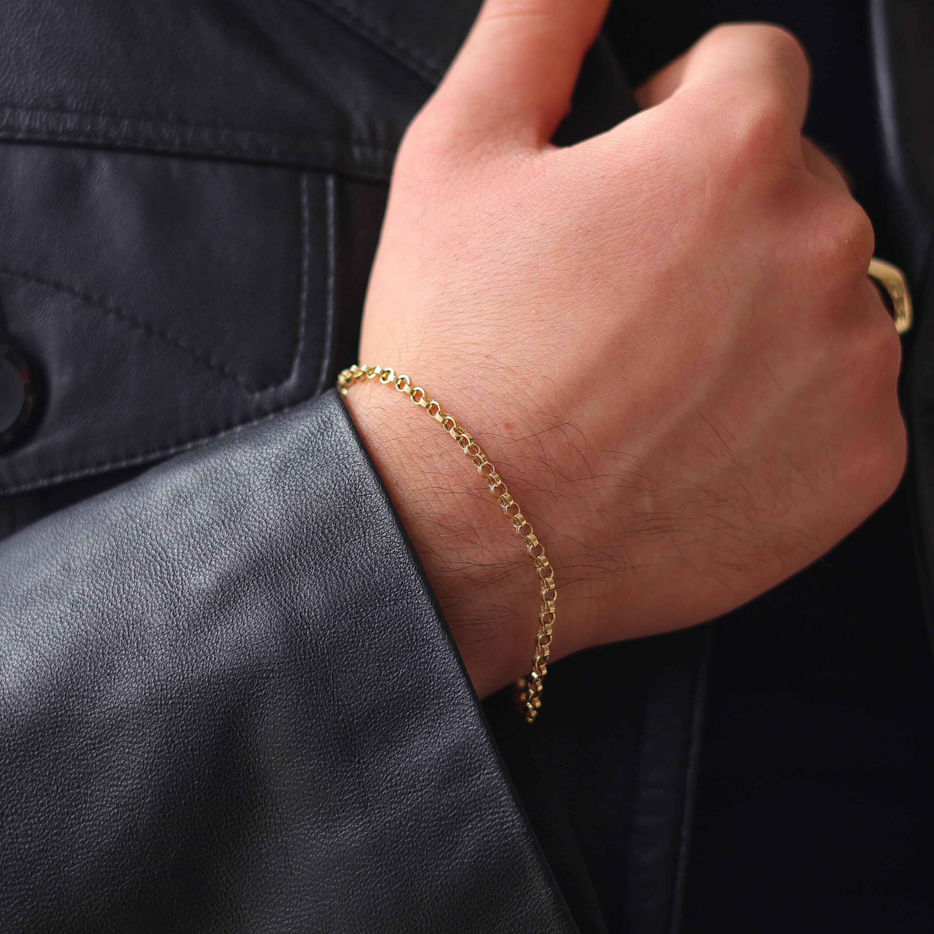 Thick or Thin Rolo Chain Bracelet , Trendy 14k Solid Gold Heavy Rolo ...