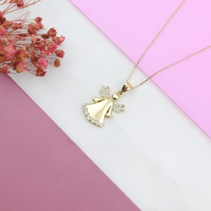 Dainty 14k Solid Gold Guardian Angel Necklace for Women , Gold ...