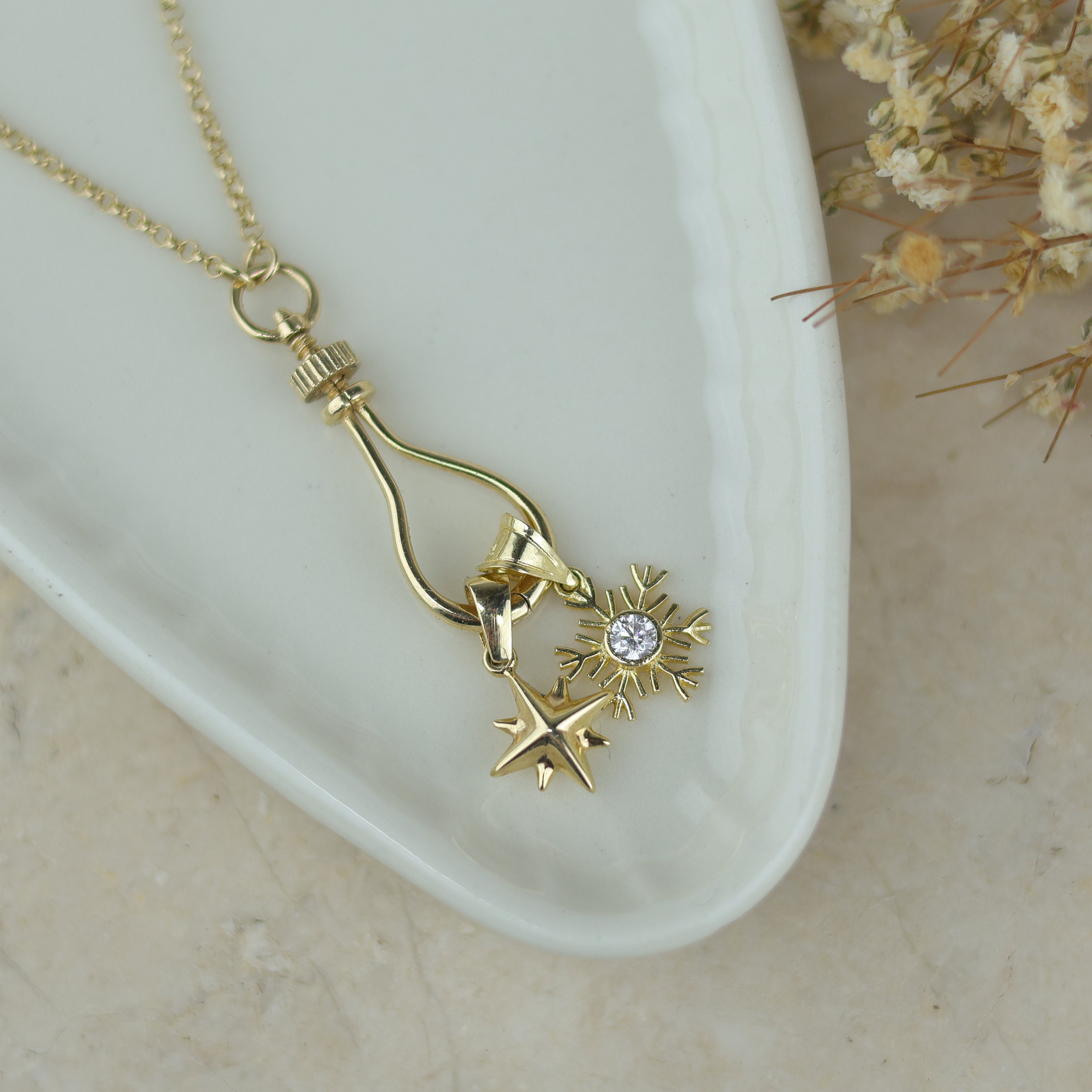 Unique 14k Solid Gold Multi Charm Holder Pendant Enhancer , Gold Charm ...