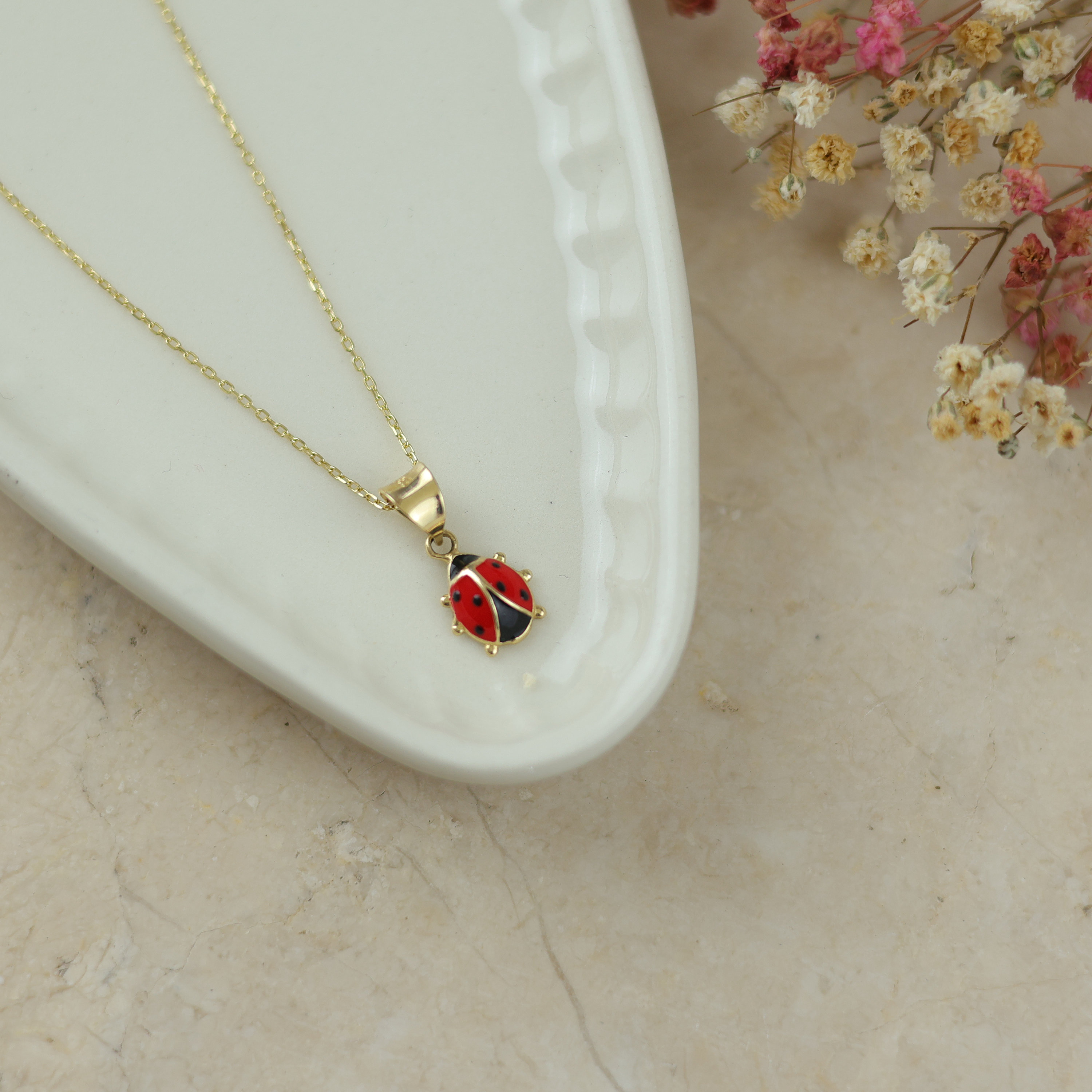 Handmade 14k Solid Gold Cute Red Ladybug Necklace for Womens ...