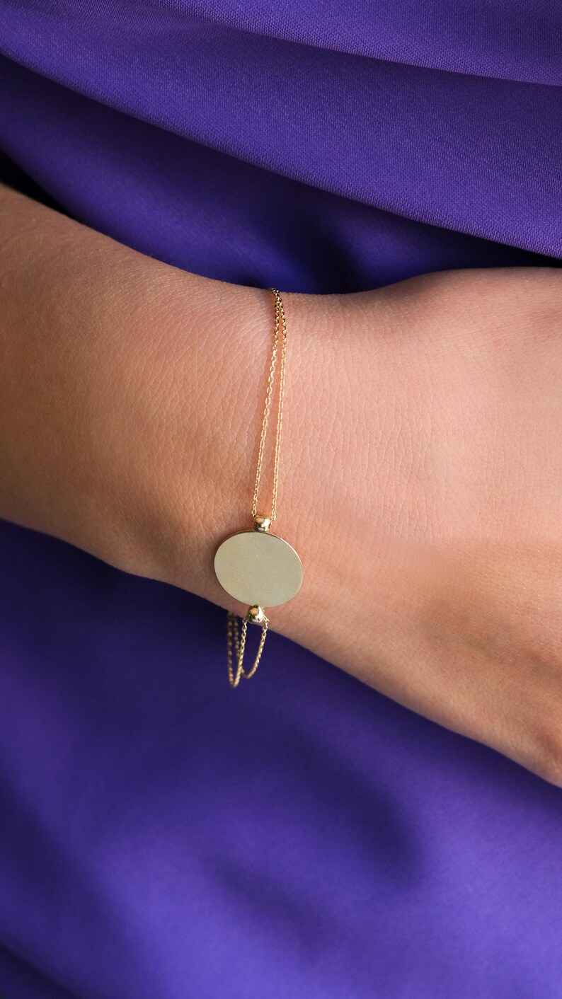 Personalized Engravable Disc Bracelet , 14k Solid Gold Custom Name ...