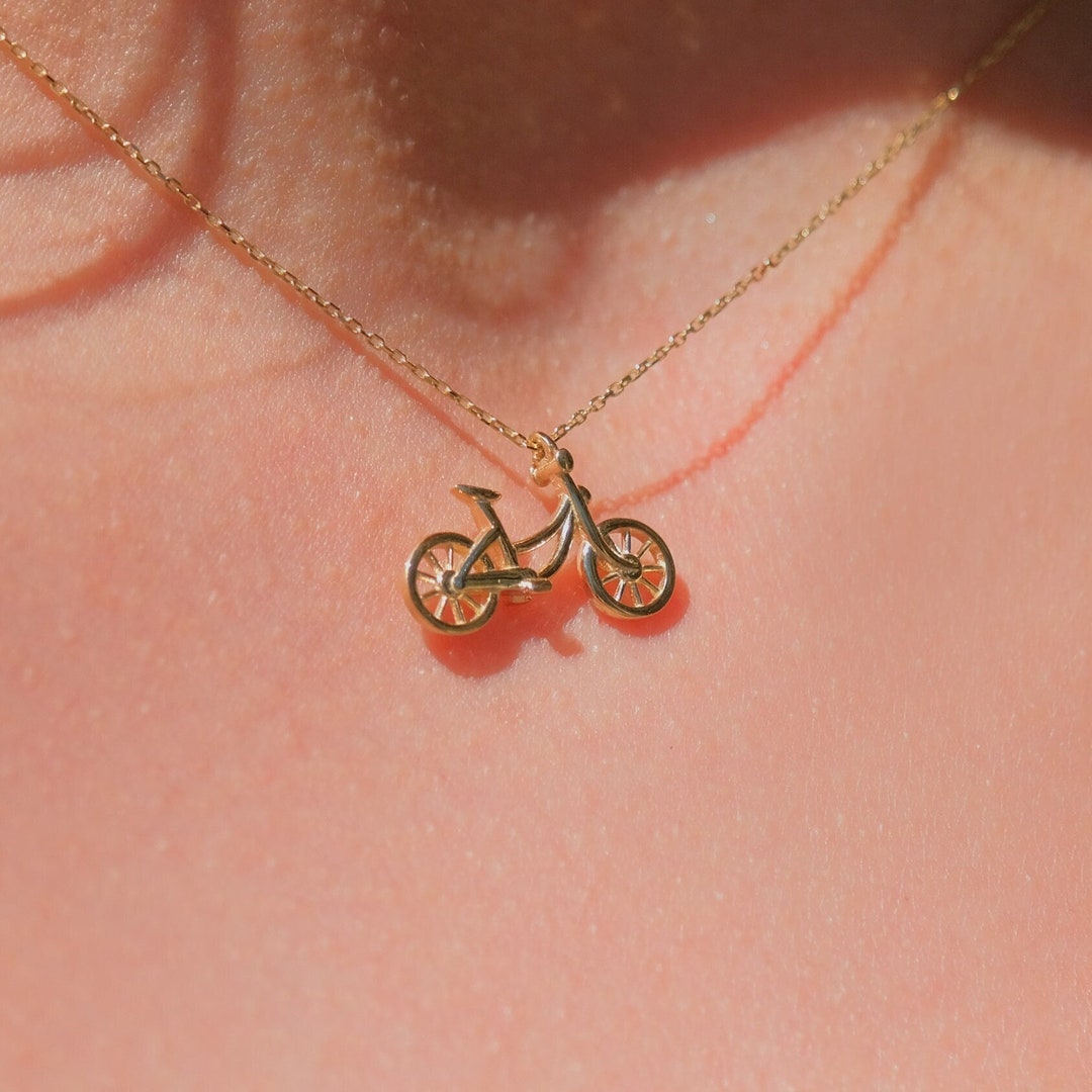 14k Solid Gold Bicycle Necklace Gift for Men and Women , Gold Bike ...
