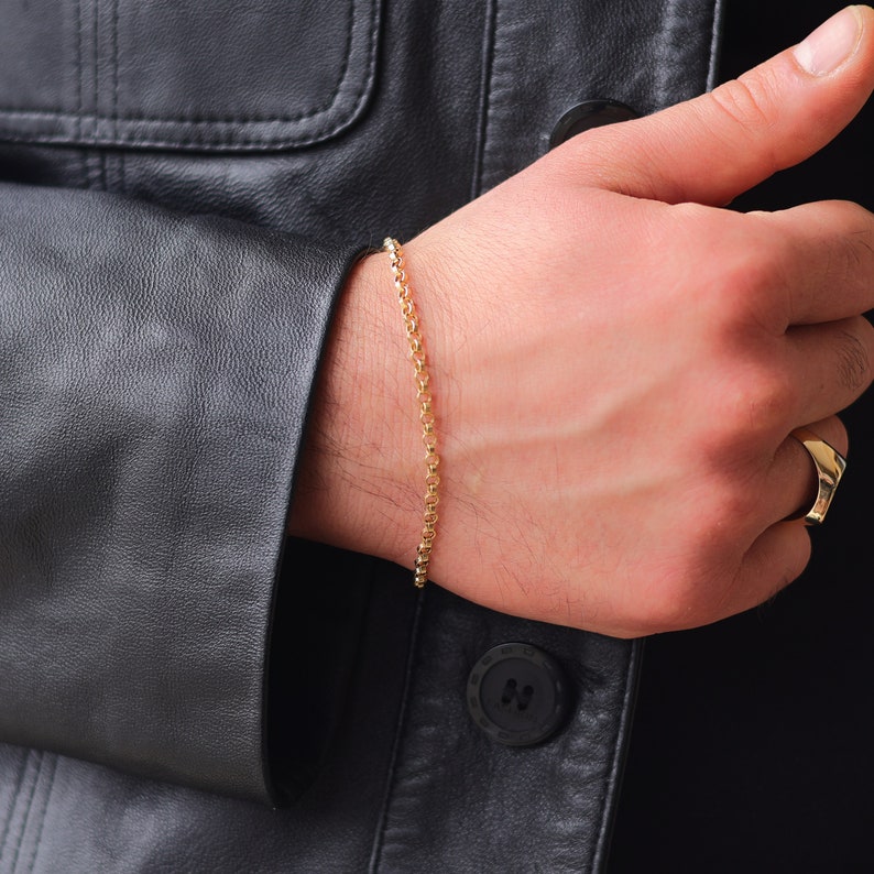 Thick or Thin Rolo Chain Bracelet , Trendy 14k Solid Gold Heavy Rolo ...