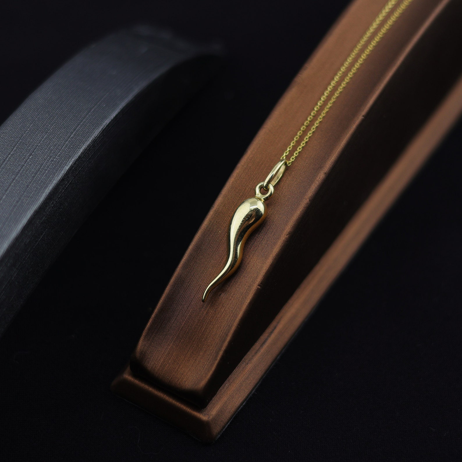 14k Gold Italian Horn Cornicello Pendant for Men , 14k Solid Gold ...