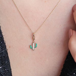 Dainty Minimalist Cactus Charm , 14k Solid Gold Cactus Necklace for ...