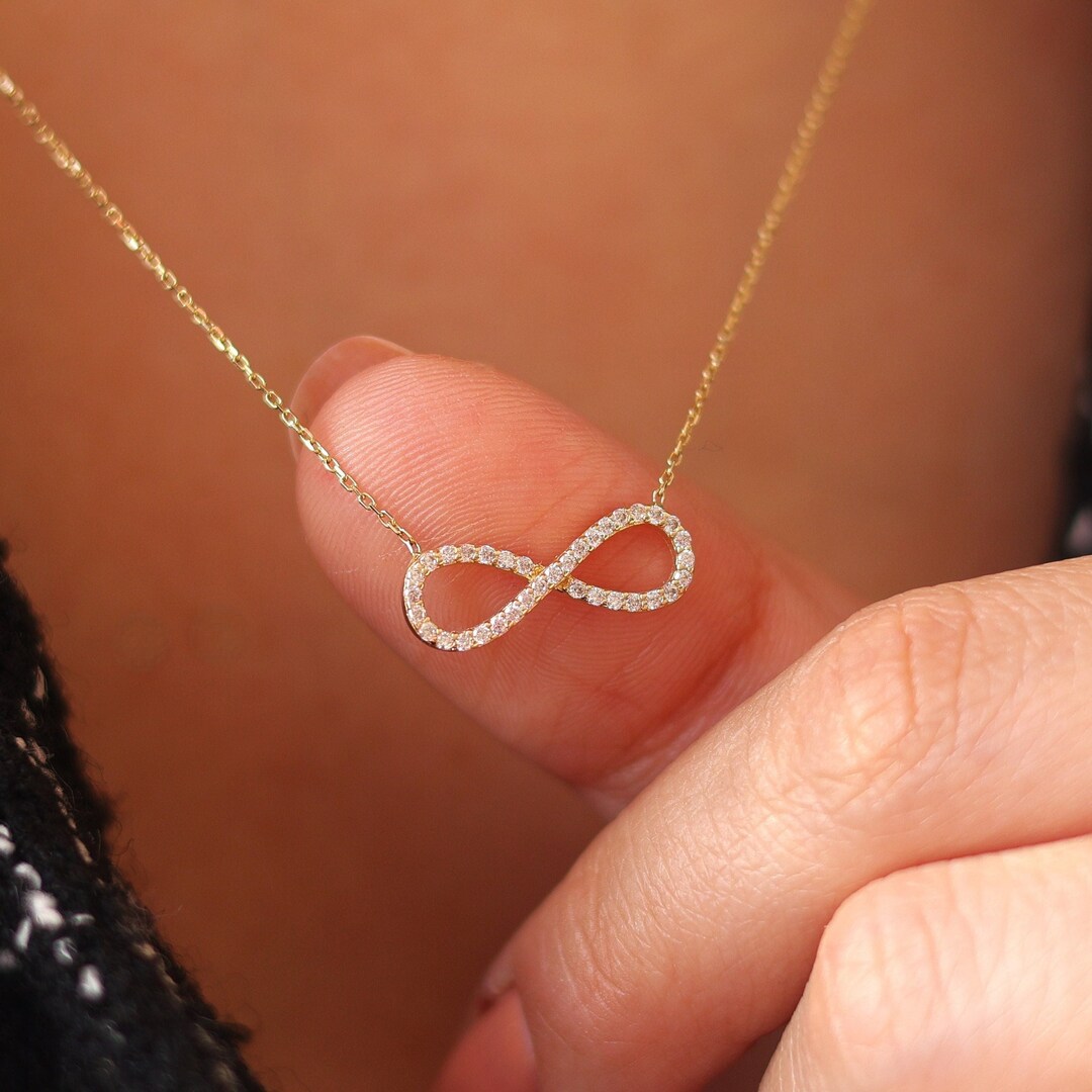Sparkly 14k Solid Gold Infinity Symbol Necklace for Girlfriend ...