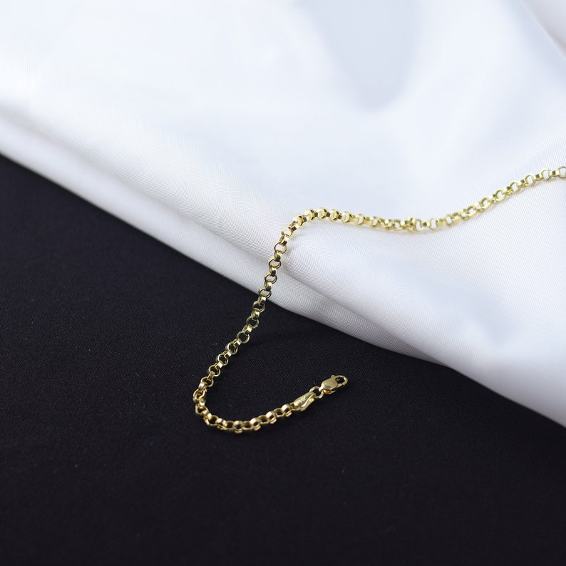 Thick or Thin Rolo Chain Bracelet , Trendy 14k Solid Gold Heavy Rolo ...