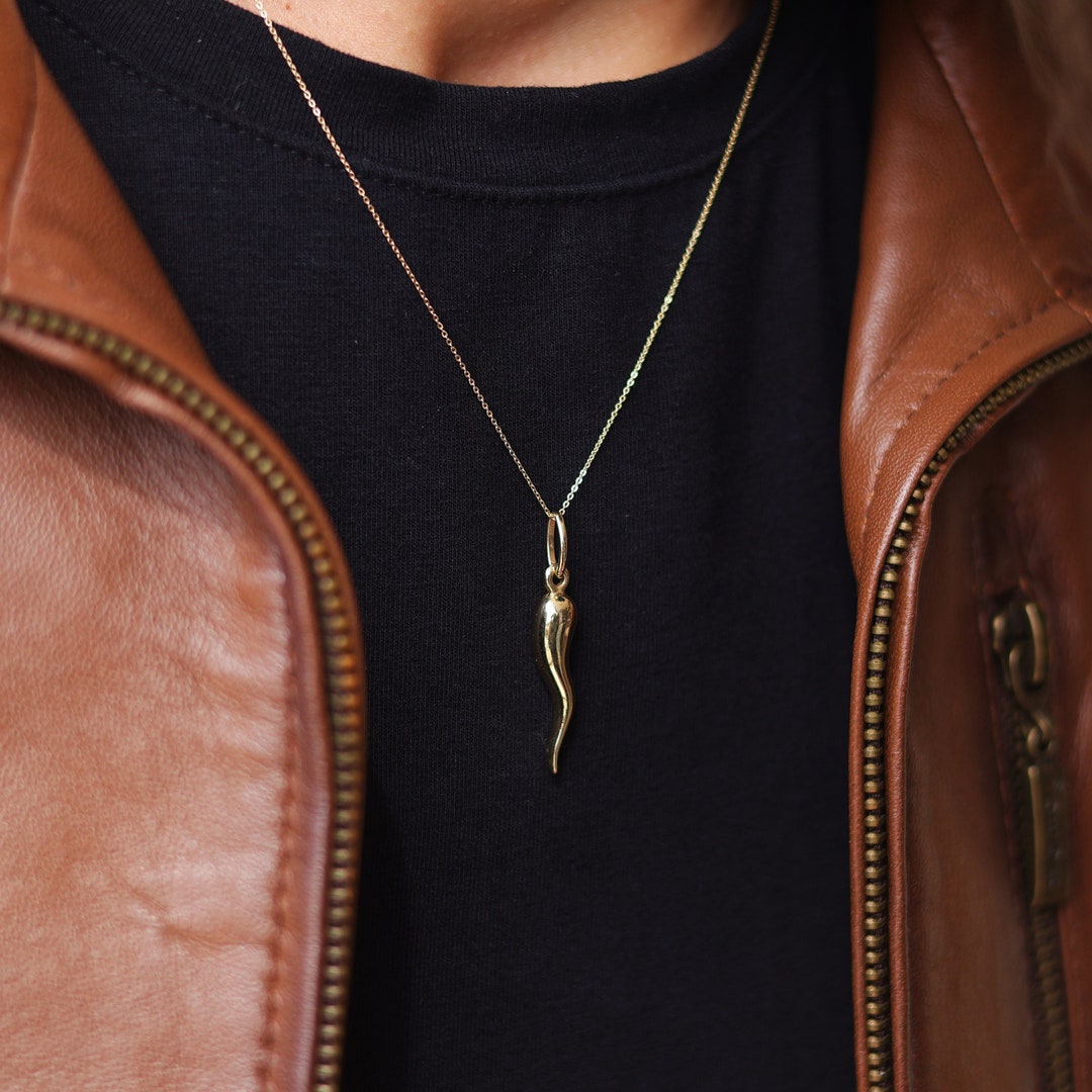 14k Gold Italian Horn Cornicello Pendant for Men , 14k Solid Gold ...