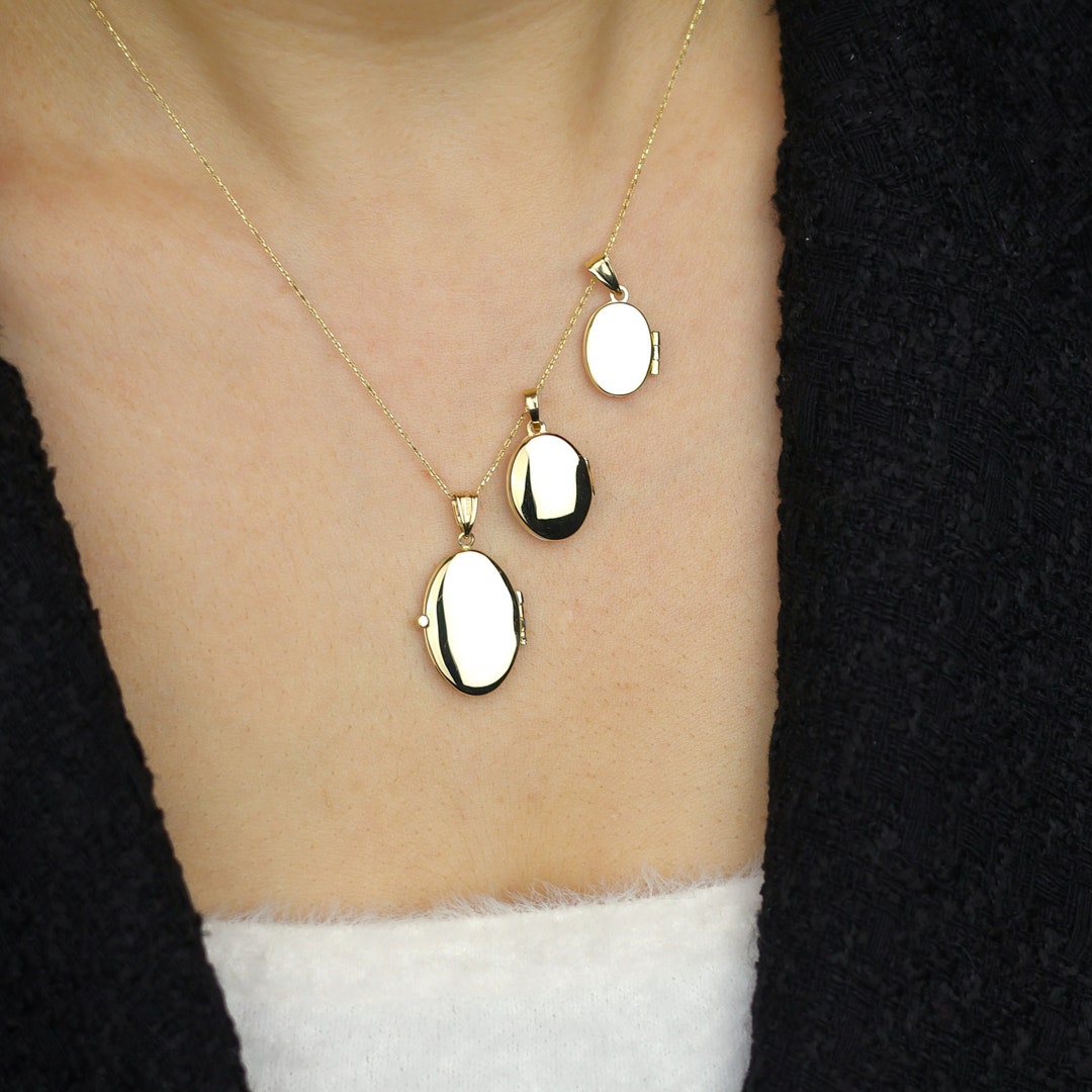 Personalized 14k Solid Gold Oval Photo Locket Medallion Necklace ...