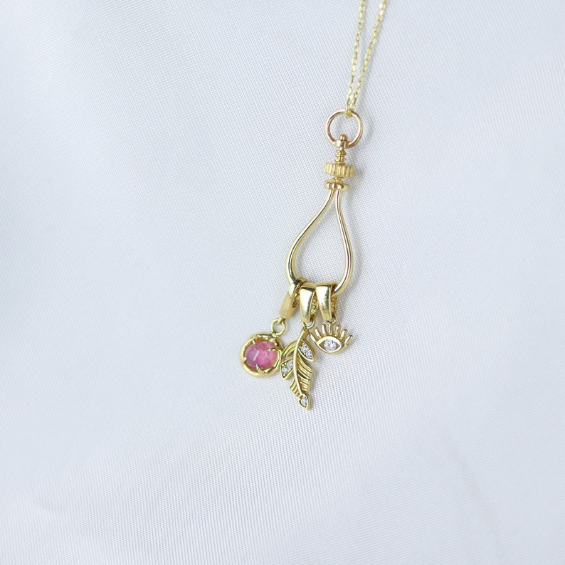 Unique 14k Solid Gold Multi Charm Holder Pendant Enhancer , Gold Charm ...