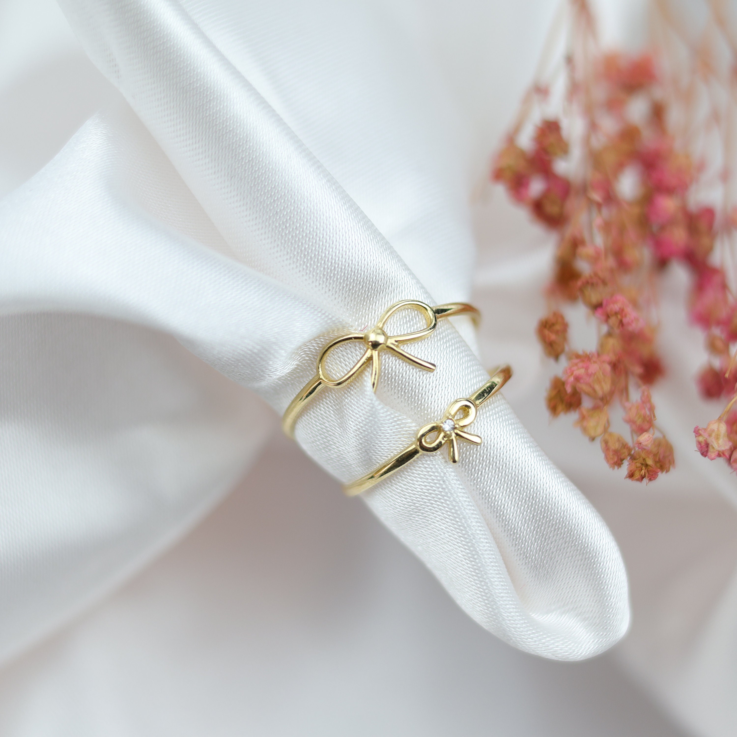 Minimalist Gold Bow Tie Ring , 14k Solid Gold Cz Diamond Ribbon Bow ...
