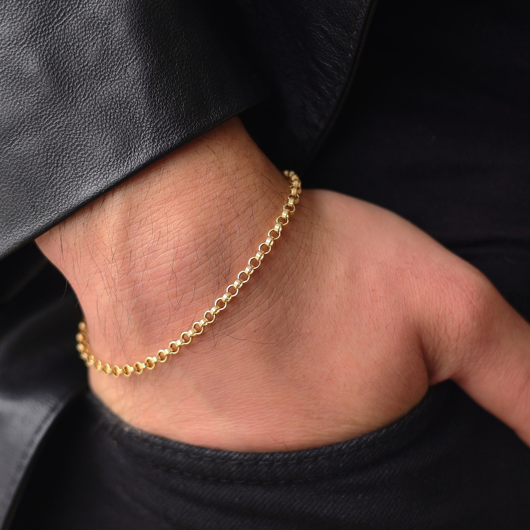 Thick or Thin Rolo Chain Bracelet , Trendy 14k Solid Gold Heavy Rolo ...