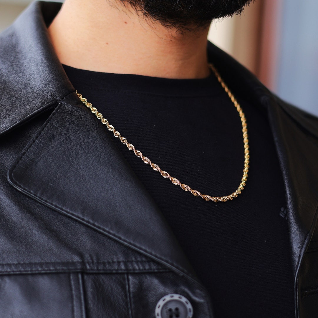 14k Solid Gold Thick Thin Rope Chain Necklace for Mens , Durable Gold ...