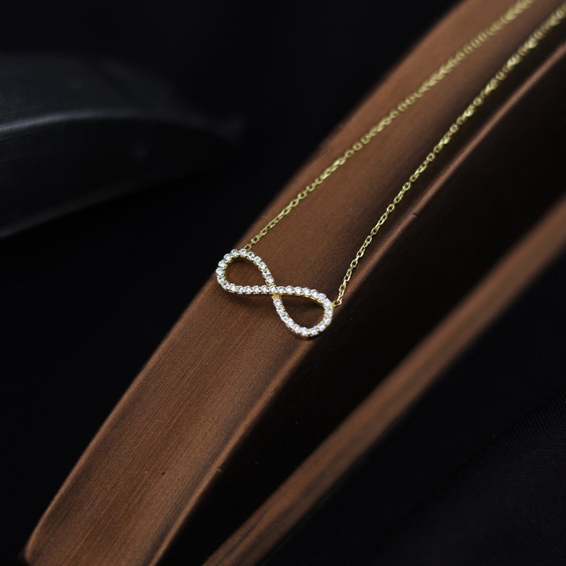 Sparkly 14k Solid Gold Infinity Symbol Necklace for Girlfriend ...