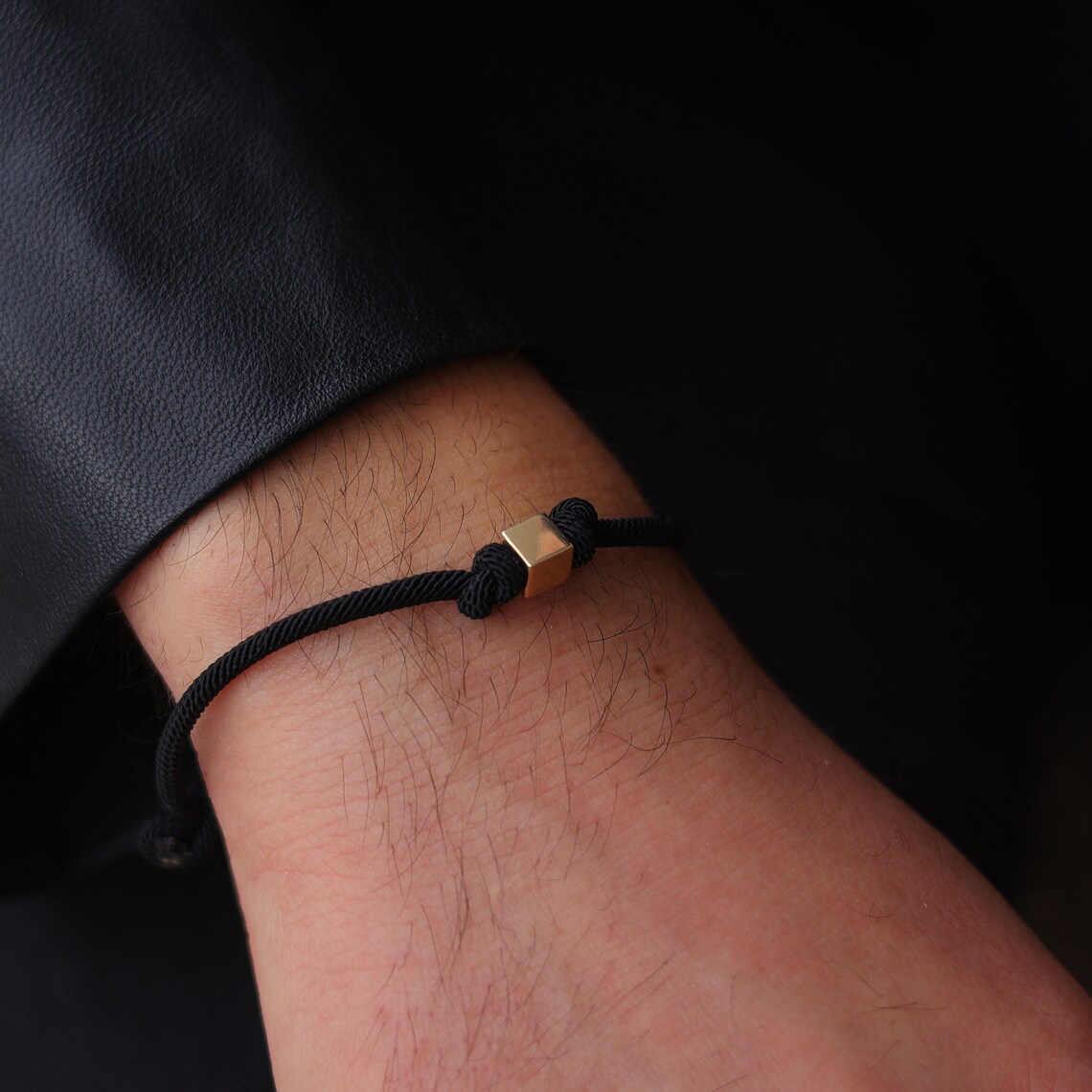 Personalized Gold Cube Initial Bracelet for Men , 14k Solid Gold Custom ...