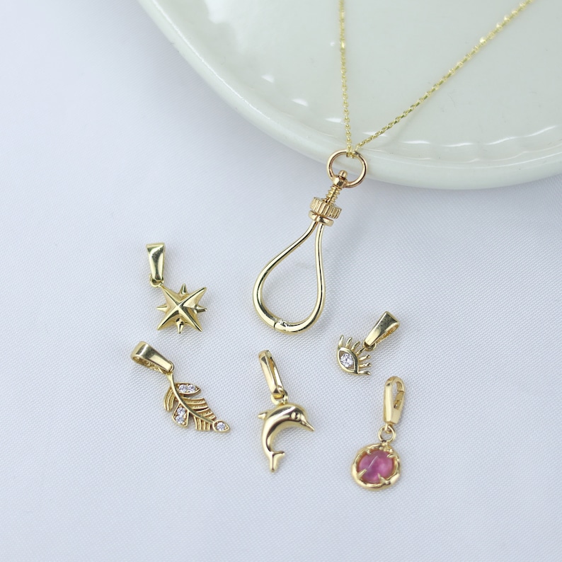 Unique 14k Solid Gold Multi Charm Holder Pendant Enhancer , Gold Charm ...