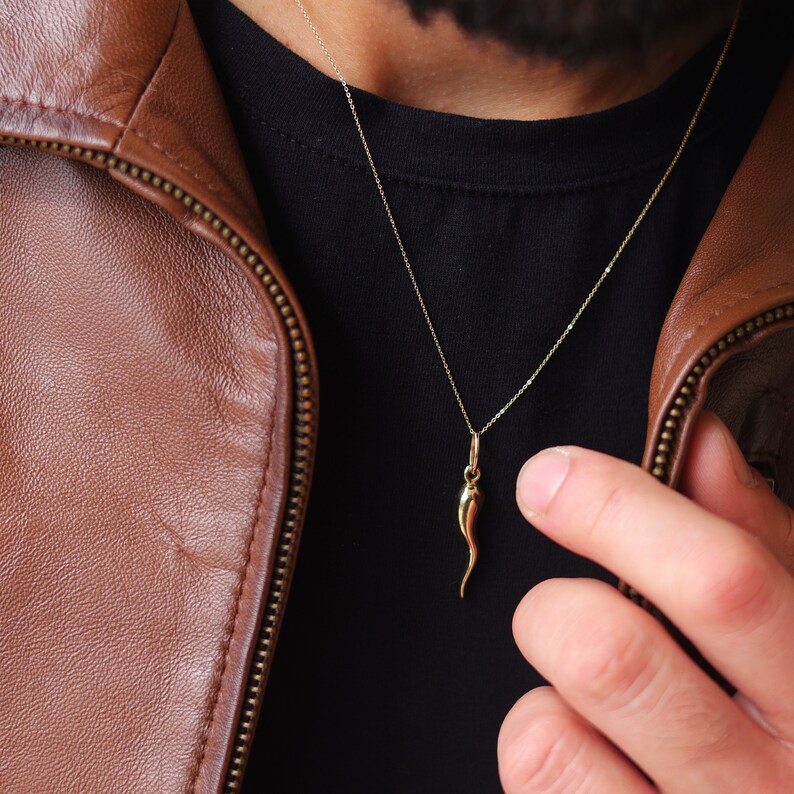 14k Gold Italian Horn Cornicello Pendant for Men , 14k Solid Gold ...