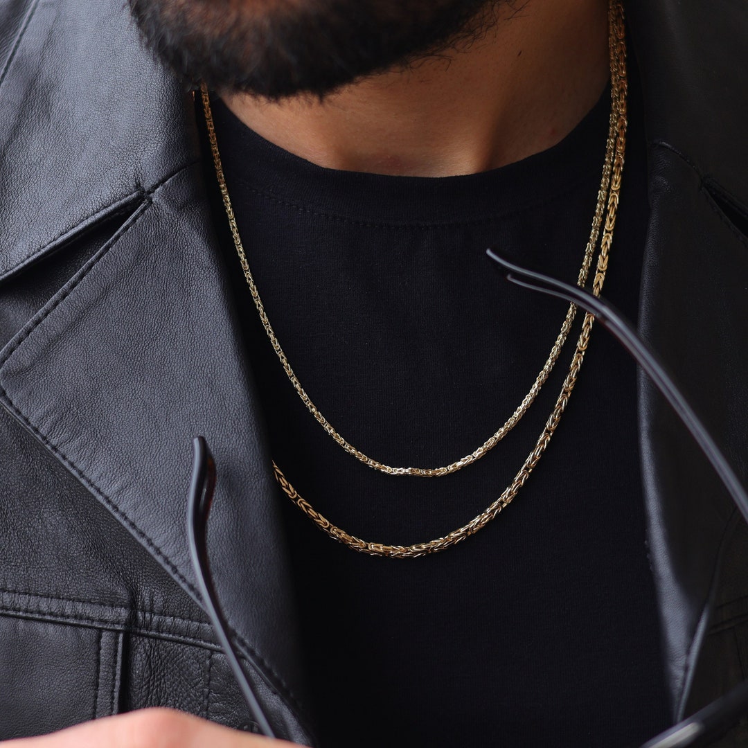 King Byzantine Chain Necklace for Mens , Chunky 14k Solid Gold Heavy ...