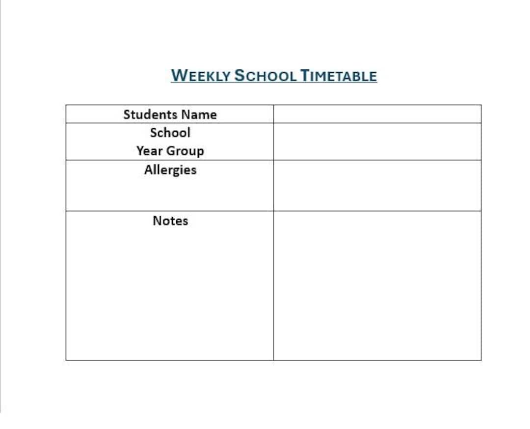Secondary School Weekly Timetable & Homework Planner (printable PDF) - Etsy