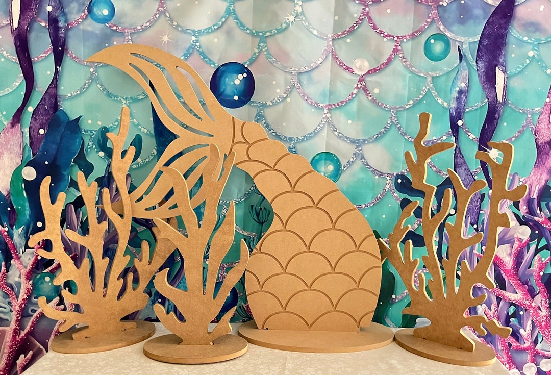 Set of Wooden Mermaid Tail and Seaweed, Mermaid Party Prop, Under the ...