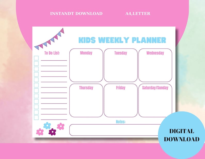 Kids Printable Planner, Kids Weekly Planner, Childrens Activity ...