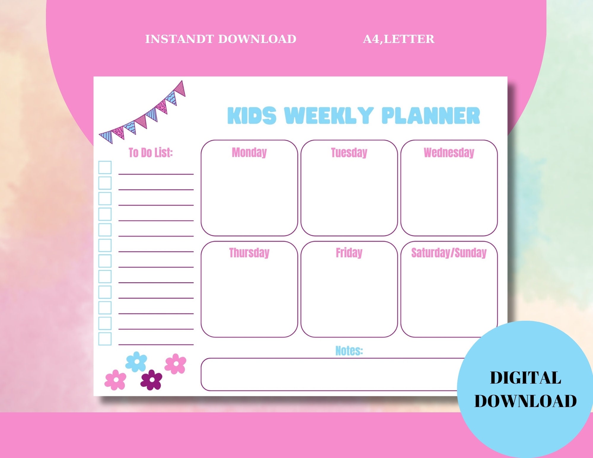 Kids Printable Planner, Kids Weekly Planner, Childrens Activity ...