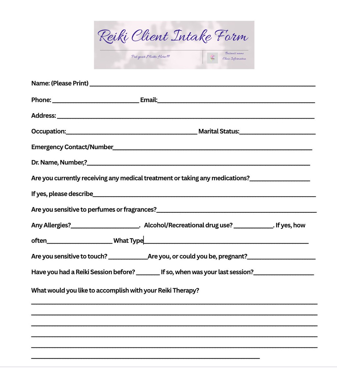 Reiki Intake Forms - Etsy