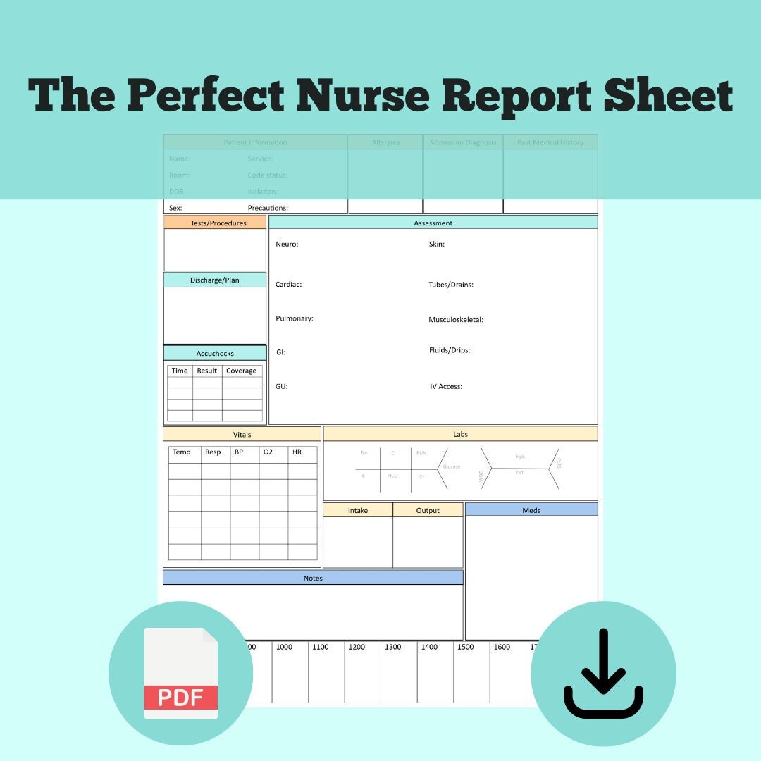 Nurse Report Sheet With Hourly Rounding, ICU Nurse Report Sheet, Med ...