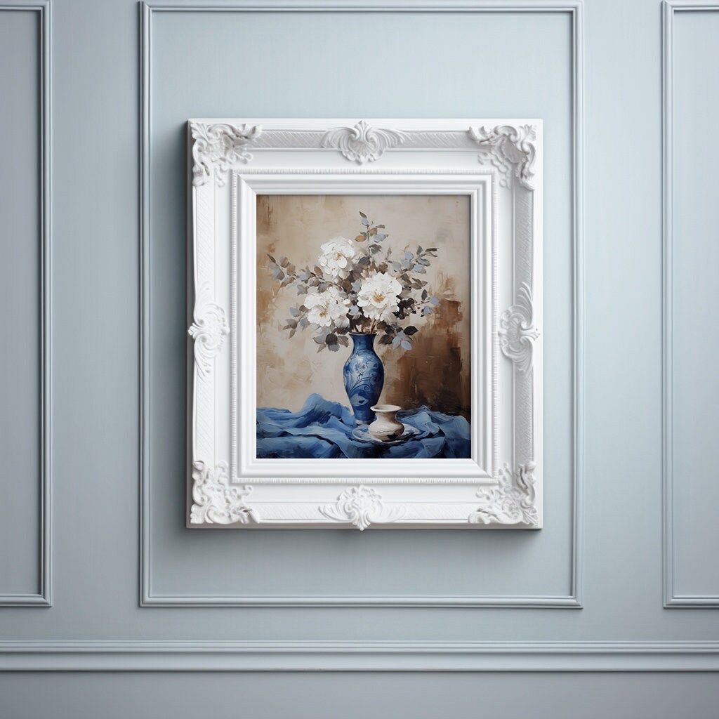 White Blooms in Blue Vase Still Life | Digital Download | Printable ...