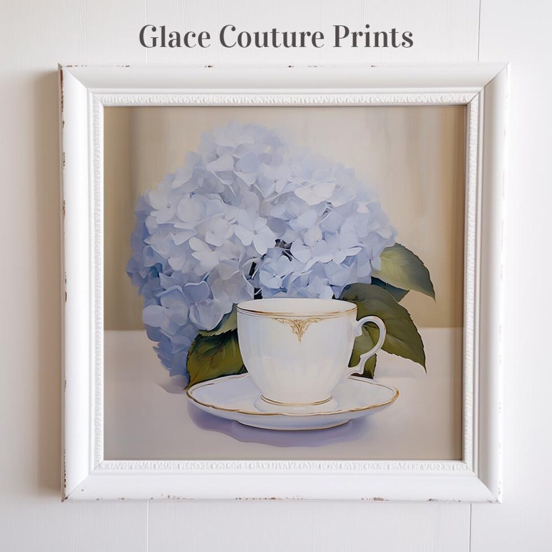 Hydrangea and Tea Cup Still Life Art Print (square Ratio Digital ...
