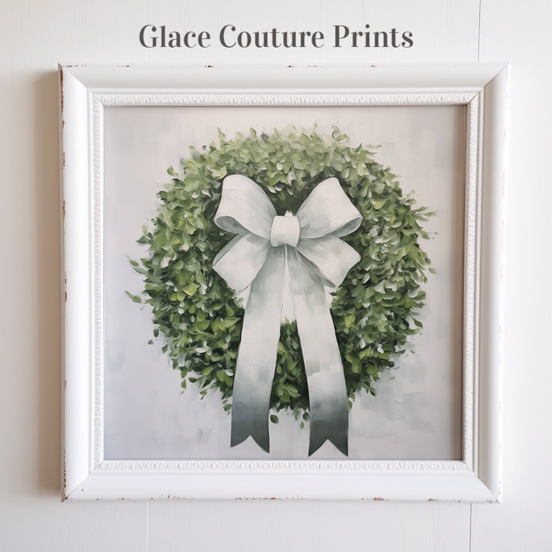 Boxwood Wreath With Bow | Digital Download | Printable Wall Art | - Etsy