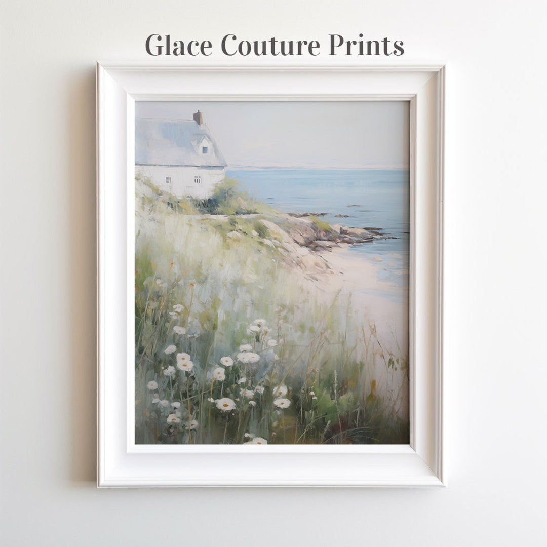 White Cottage by the Sea | Digital Download | Printable Wall Art | - Etsy