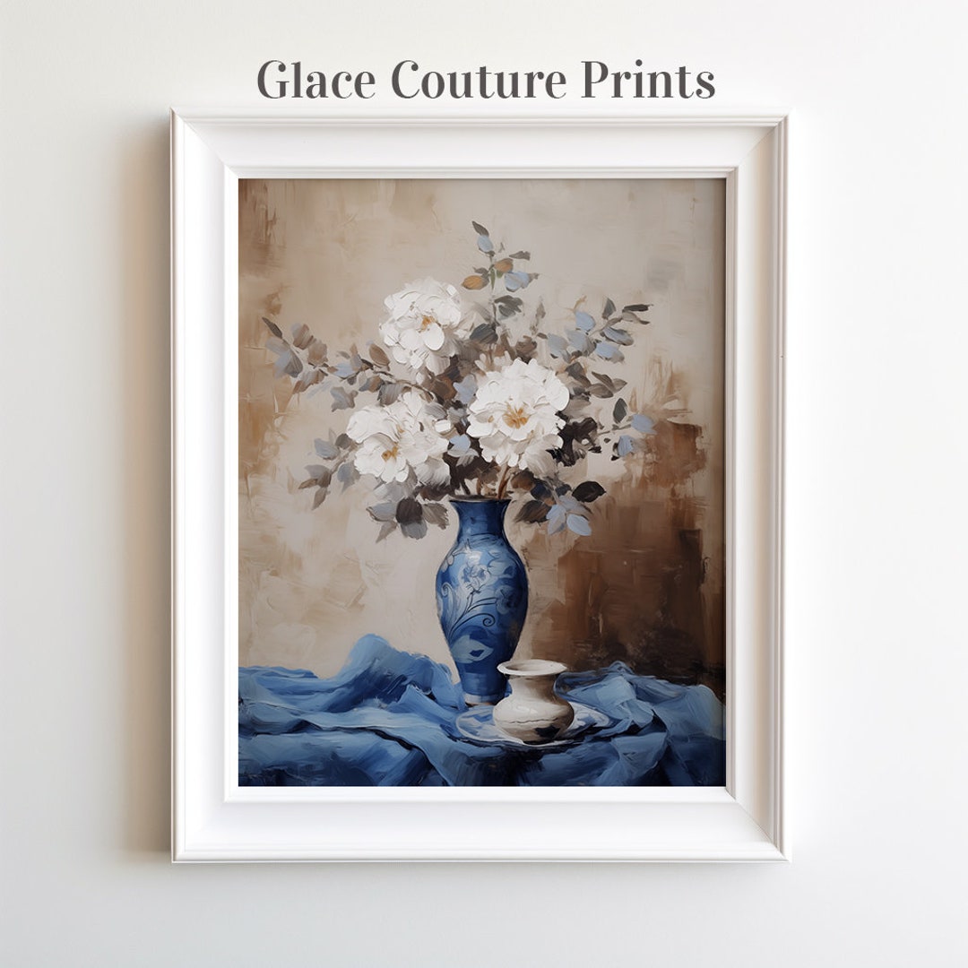 White Blooms in Blue Vase Still Life | Digital Download | Printable ...