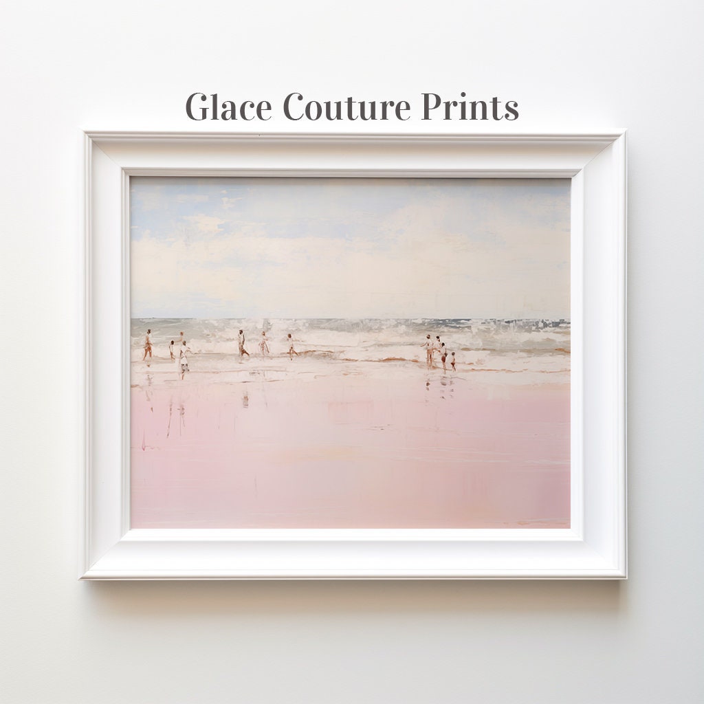 Pink Sandy Beach Scene | Digital Download | Printable Wall Art | - Etsy