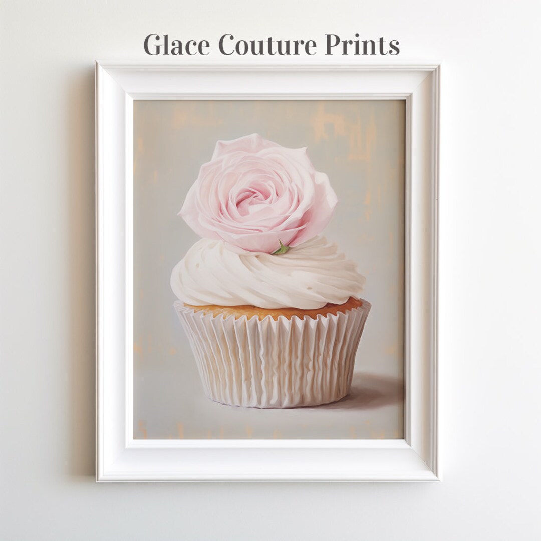 Pink Rose Cupcake Art Print: Kitchen Dessert Decor (digital Download ...