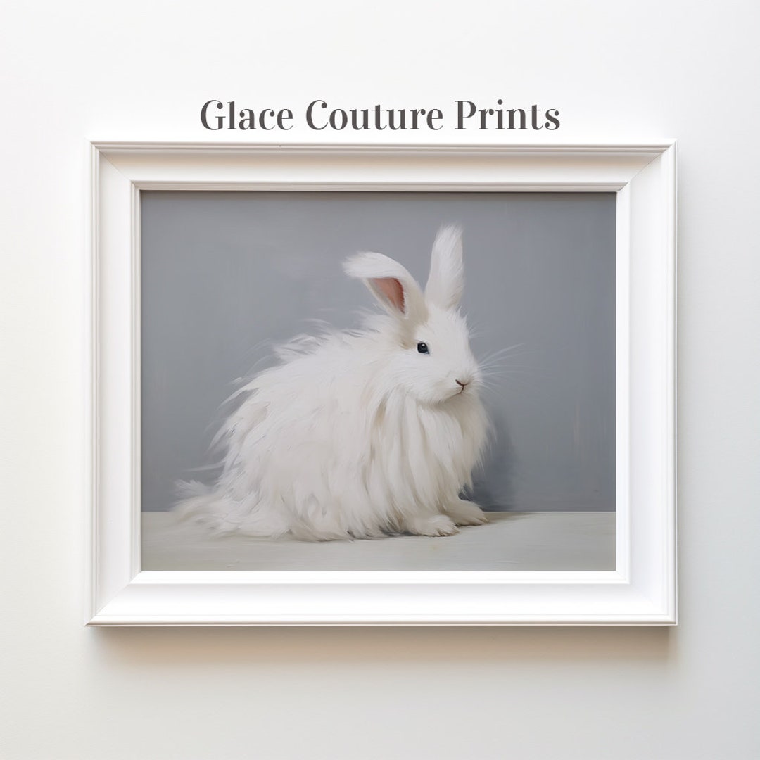 Fluffy White Bunny Rabbit Dusty Blue | Easter Art | Digital Download ...