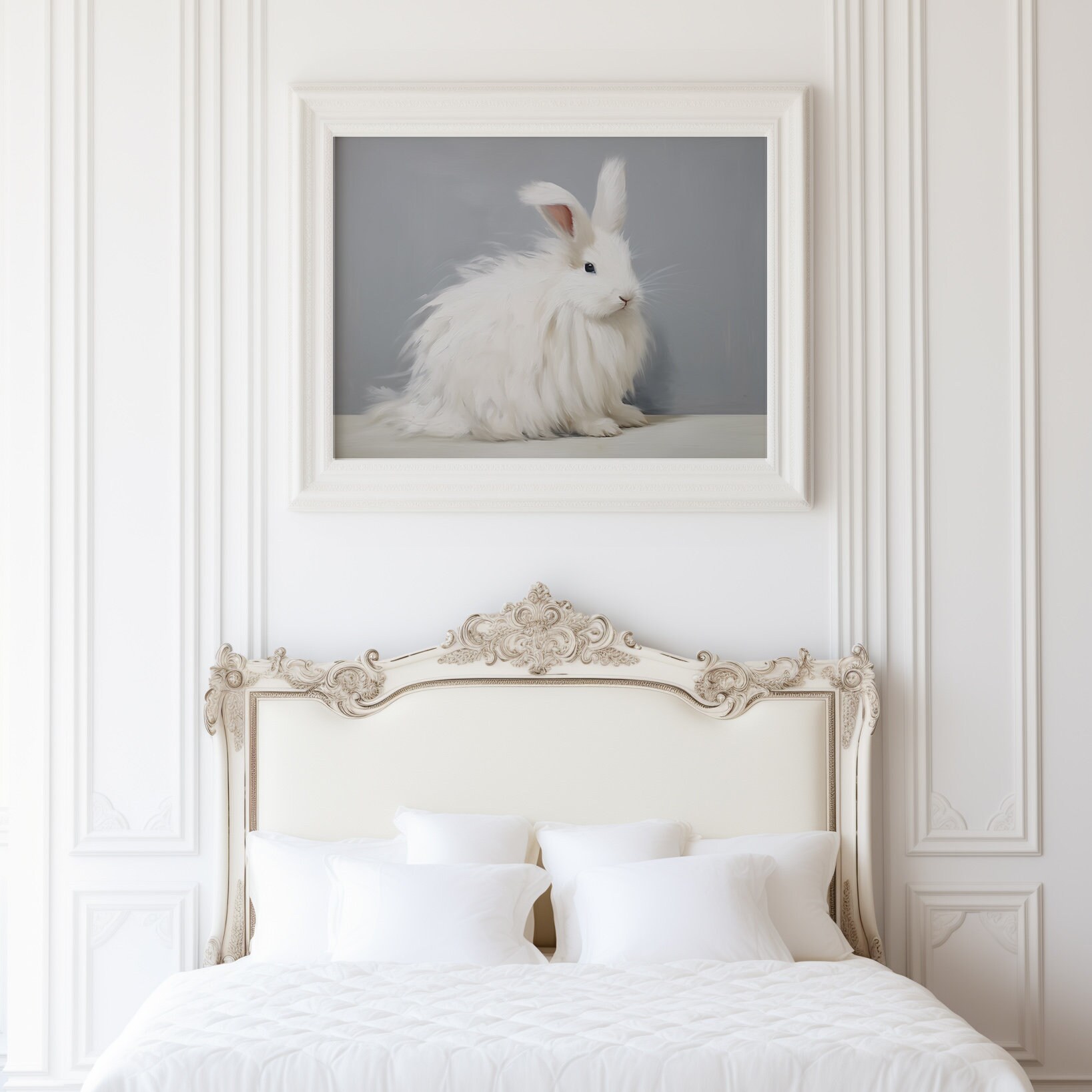 Fluffy White Bunny Rabbit Dusty Blue | Easter Art | Digital Download ...