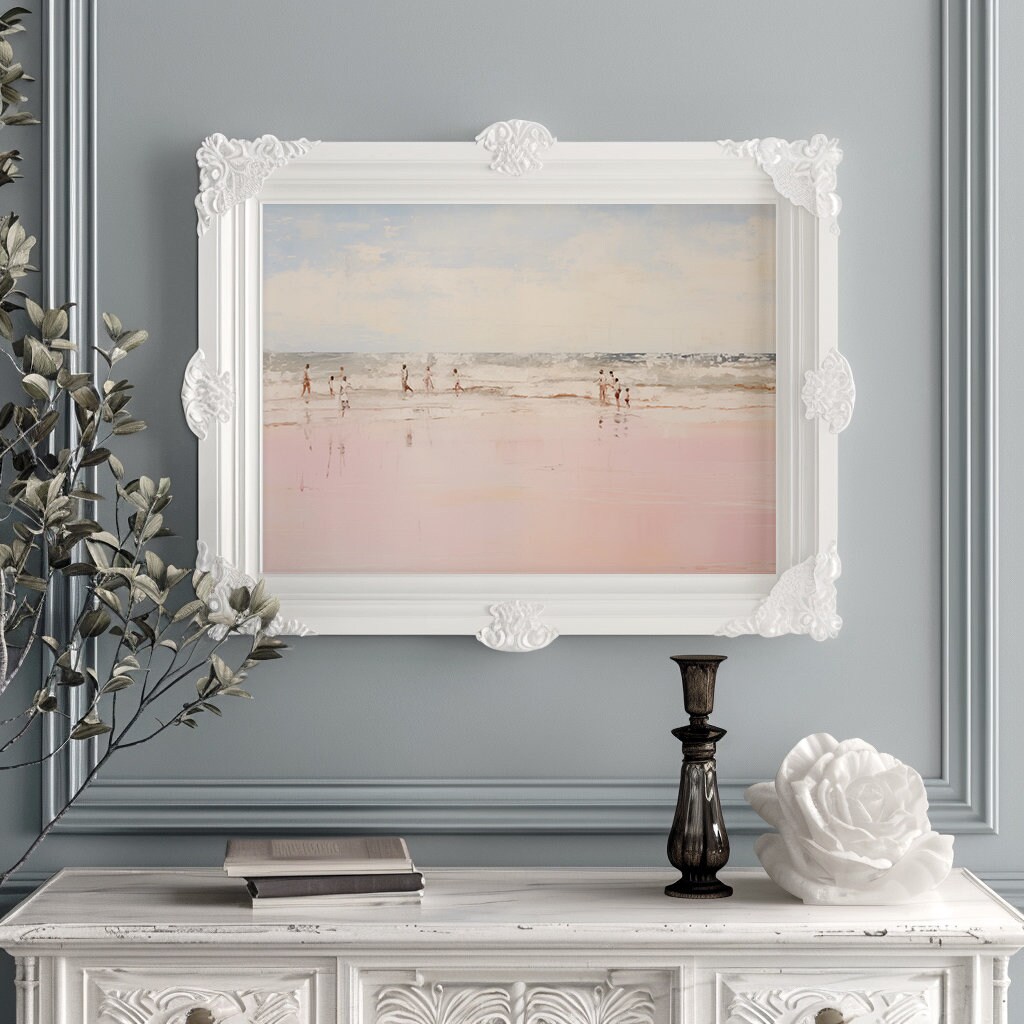 Pink Sandy Beach Scene | Digital Download | Printable Wall Art | - Etsy